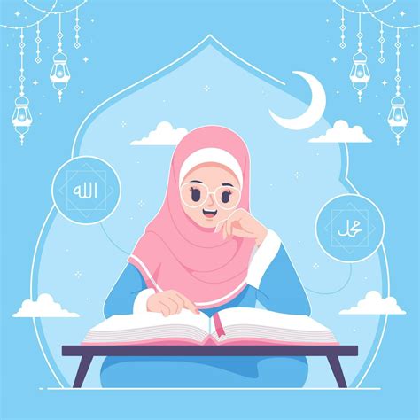 Learning Al Quran Islamic Illustration Background Vector Art At Vecteezy