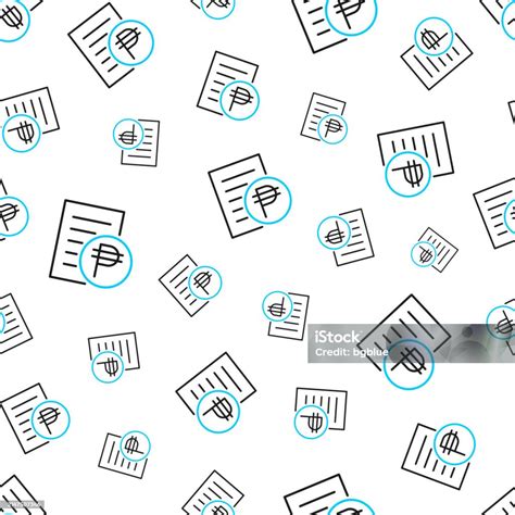 ペソでの請求書または請求書シームレスパターン白い背景に線のアイコン アイコンのベクターアート素材や画像を多数ご用意 アイコン