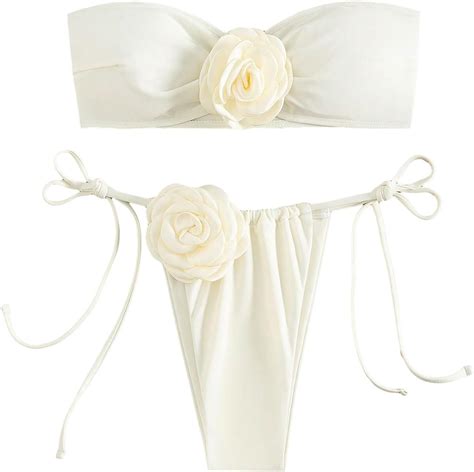 Makemechic Womens 2 Piece Bandeau Swimsuit 3d Floral Tie