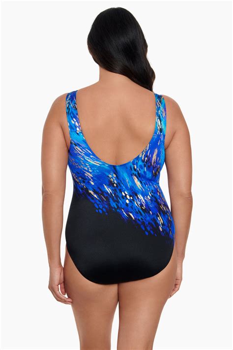Panel Scoopback Highneck Long Torso One Piece Swimsuit Leopard High