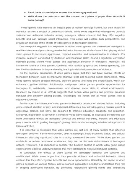 Exercise Argumentative Text Pdf Adolescence Violence