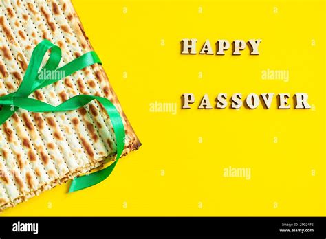 Traditional Jewish Matzo On Yellow Background Happy Passover Pesach