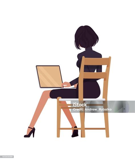 Businesswoman Executive Lady Black Turtleneck Skirt Sitting With Laptop