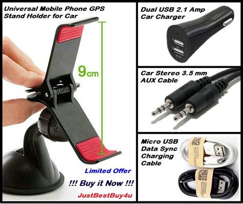 Combo Car Mobile Holder Dual Usb Car Charger Aux Cable Micro Usb Charge Cable