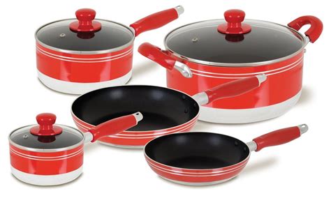 Sunbeam 8 Piece Aluminum Cookware Set Red Home And Kitchen