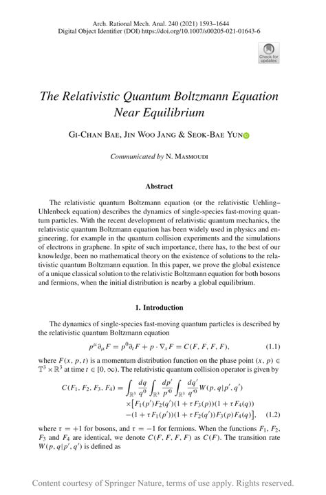 The Relativistic Quantum Boltzmann Equation Near Equilibrium Request Pdf