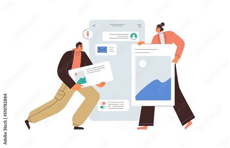 Ui Ux Design Of Mobile Messenger App Designers Creating Digital Chat