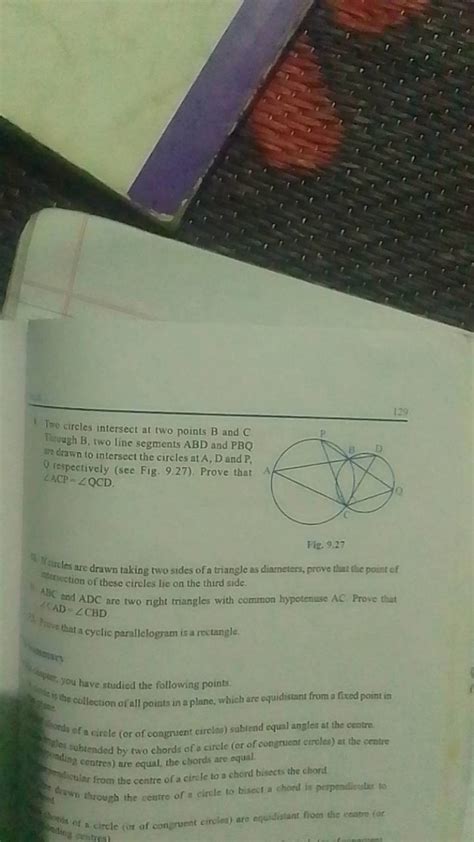 129two Circles Intersect At Two Points B And C Through B Two Line Segm