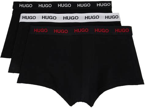 Hugo 三件装黑色 Trunk Triplet 平角内裤 Ssense
