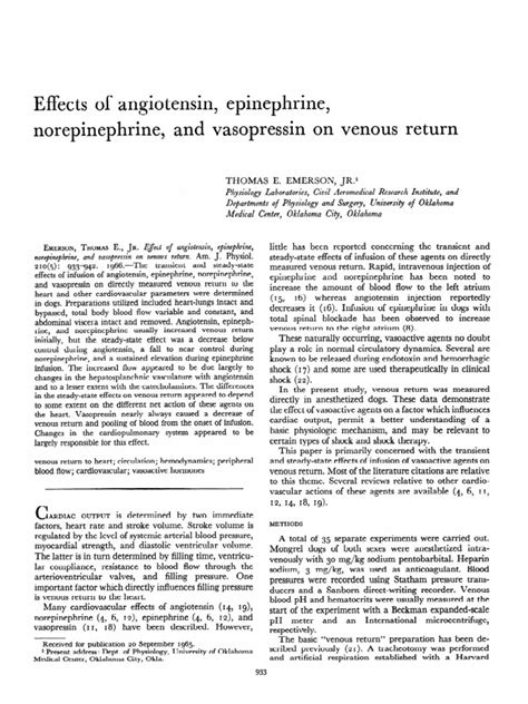 Effects Of Angiotensin Epinephrine Norepinephrine And Vasopressin On