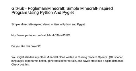 Github Foglemanminecraft Simple Minecraftinspired Program Using Python