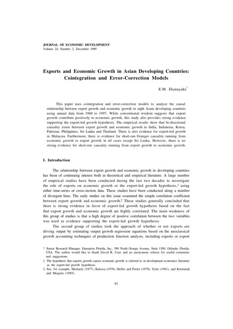 Pdf Exports And Economic Growth In Asian Developing Countries Cointegration And Error