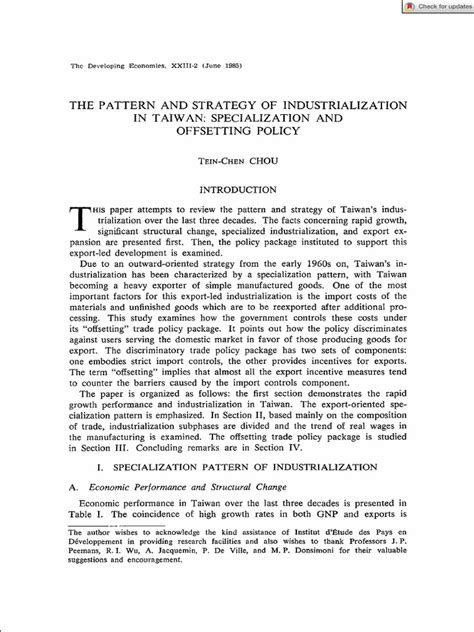 The Developing Economies June 1985 Chou The Pattern And Strategy