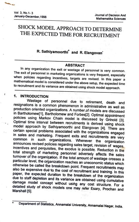 Pdf Shock Model Approach To Determine The Expected Time For Recruitment