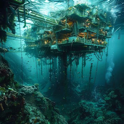 Futuristic Underwater Habitat Displaying Marine Biodiversity And Engineering Premium Ai