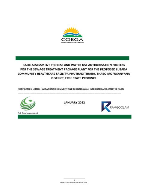 Fillable Online Basic Assessment Process And Water Use Authorisation
