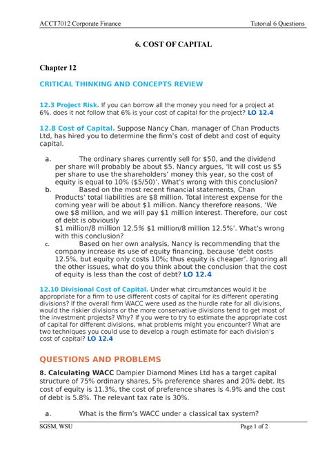 ACCT7012 Tutorial 6 Questions 200020 UWS Studocu