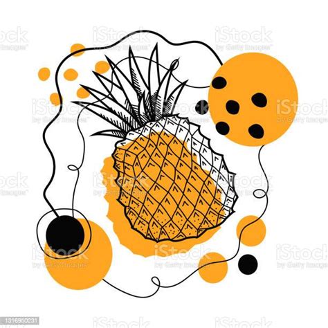 鳳梨在豐富多彩的抽象夏季背景以線條風格製作的鳳梨的插圖時尚水果橙圖示背景向量向量圖形及更多俄羅斯圖片 俄羅斯 剪裁圖 商標 Istock