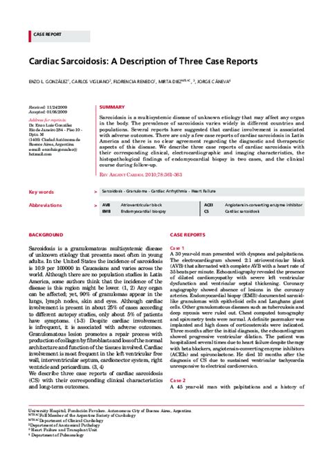 Pdf Cardiac Sarcoidosis A Description Of Three Case Reports Enzo