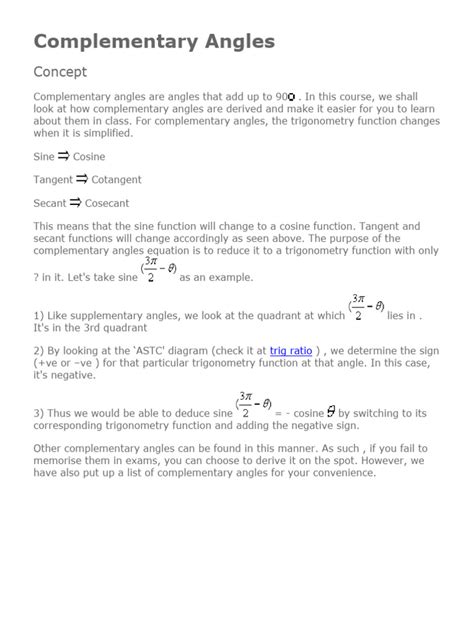 Complementary Angles Pdf Trigonometric Functions Triangle