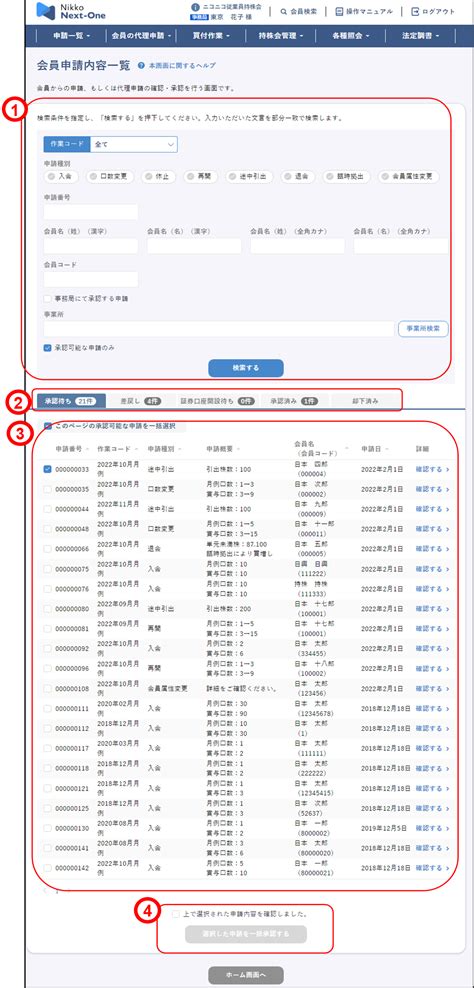 会員からの申請確認3｜ダッシュボードの使い方｜nikko Next One 操作マニュアル（事務局用）