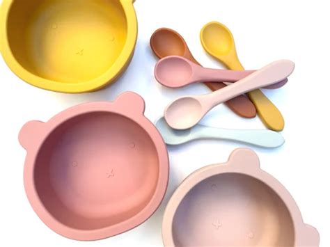 Силиконова Купичка за Бебе с Вакуум и Лъжичка Мече Kilimchebg