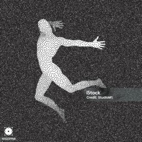 댄서입니다 남자의 3 차원 모델입니다 흑인과 백인 낟 알 Dotwork 디자인입니다 점묘 벡터 일러스트입니다 3차원 형태에 대한