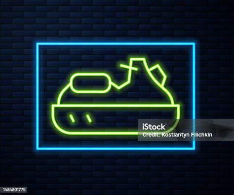 Garis Neon Bercahaya Ikon Jet Ski Terisolasi Di Latar Belakang Dinding