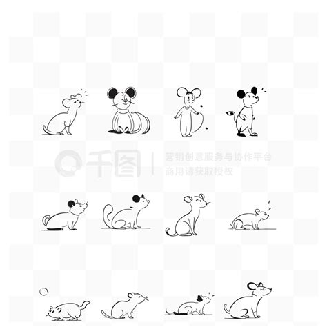 一组简笔画可爱老鼠图标模板免费下载 Eps格式 3072像素 编号62350081 千图网