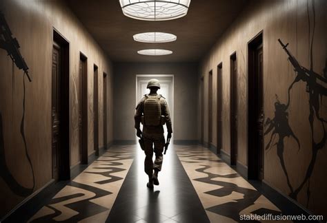 Military Operator In A Haunting Hallway Stable Diffusion Online