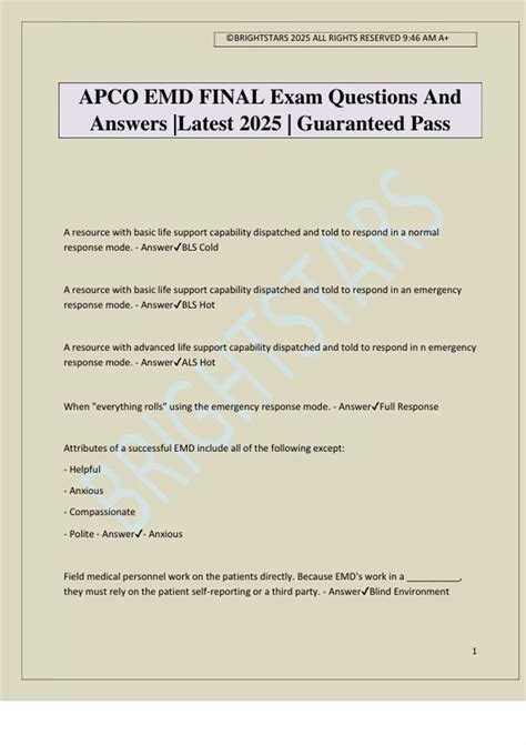 APCO EMD FINAL Exam Questions And Answers Latest 2025 Guaranteed Pass APCO EMD Stuvia US