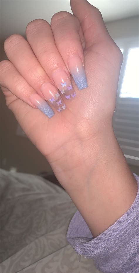 Butterfly Effect Ombré Nail Art For Girls French Tip Acrylic Nails