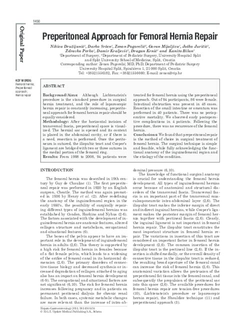 Pdf Preperitoneal Approach For Femoral Hernia Repair