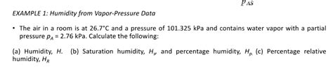 Solved EXAMPLE Humidity From Vapor Pressure DataThe Air Chegg