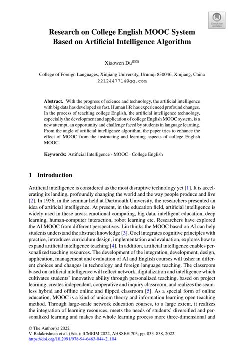 pdf research on college english mooc system based on artificial intelligence algorithm