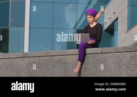 Muslim Islamic Indian Woman In Hijab Girl Yogi Female Gymnast Sitting