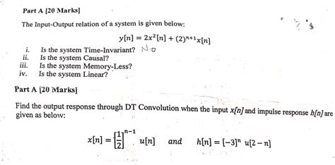 Solved Part A 20 Marks The Input Output Relation Of A Chegg Com