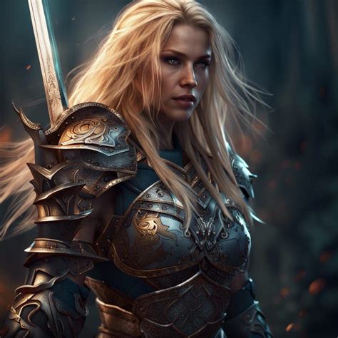 Beautiful Female Warrior With Long Blonde Hair In Armour Ai Generated