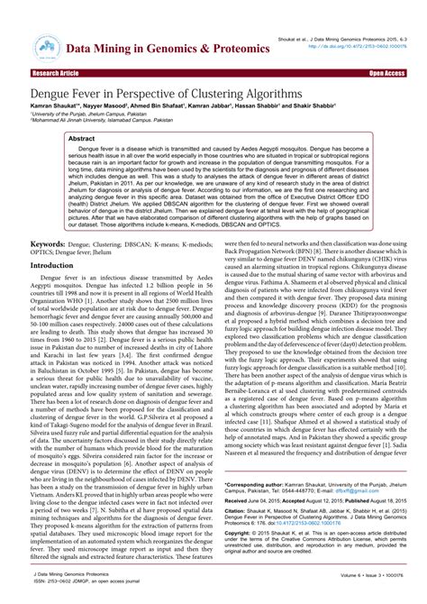 Pdf Dengue Fever In Perspective Of Clustering Algorithms