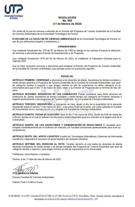 Resolución No 002 del 17 de febrero de 2022