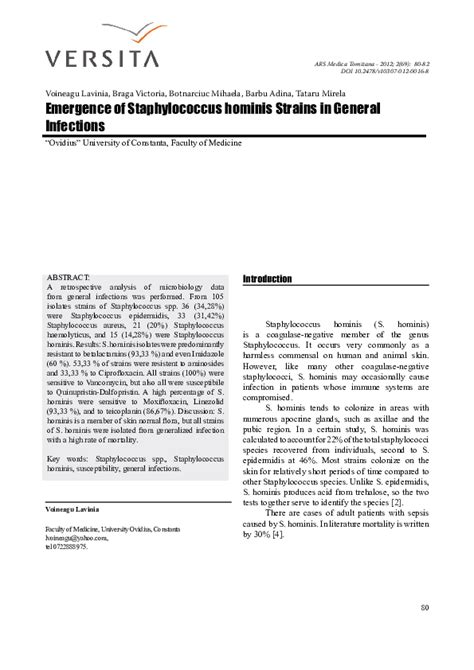Pdf Emergence Of Staphylococcus Hominis Strains In General Infections