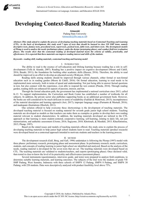 Pdf Developing Context Based Reading Materials