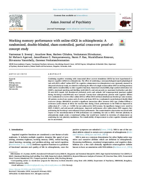 Pdf Working Memory Performance With Online Tdcs In Schizophrenia A