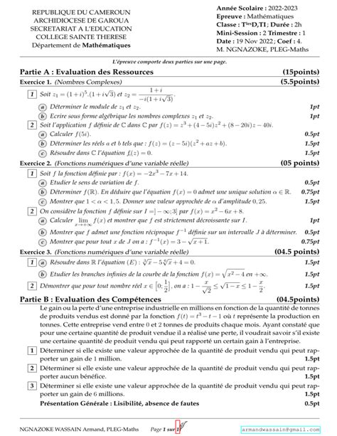 Devoir De Mathématiques Terminale D