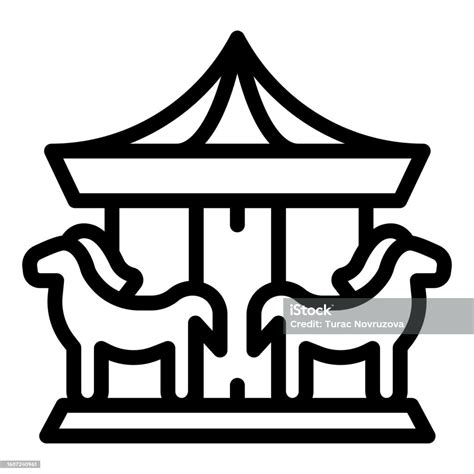 회전목마 라인 아이콘 놀이공원 개념 흰색 배경에 회전목마 표지판 개요 스타일의 모바일 개념 웹 디자인에 말 아이콘이 있는 회전