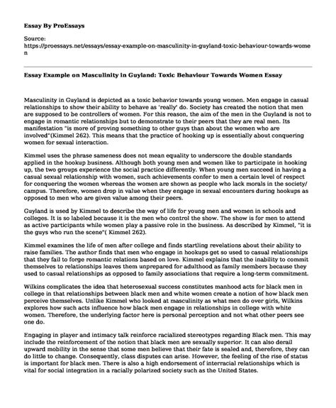 📚 Essay Example On Masculinity In Guyland Toxic Behaviour Towards Women Free Essay Term
