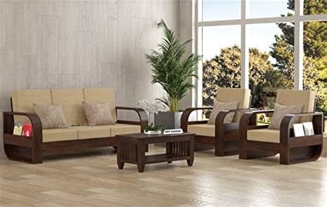 NKF CARVE Wooden Sofa Set 5 Seater With Center Coffee Table For Living