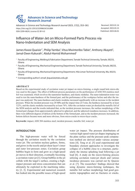 Pdf Influence Of Water Jet On Micro Formed Parts Process Via Nano Indentation And Sem Analysis