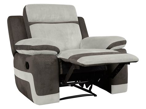 Fauteuil Relax Manuel En Microfibre Gris Clair Et Bandes Marrons TALCA