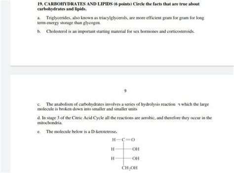 Solved 19 Carbohydrates And Lipids 6 Points Circle The